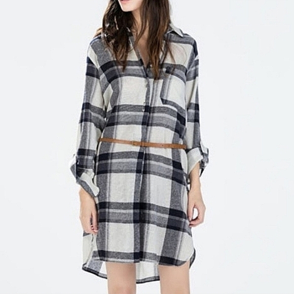 Zara | Dresses | Zara Wool Blend Plaid Flannel Shirt Dress Or Tunic ...